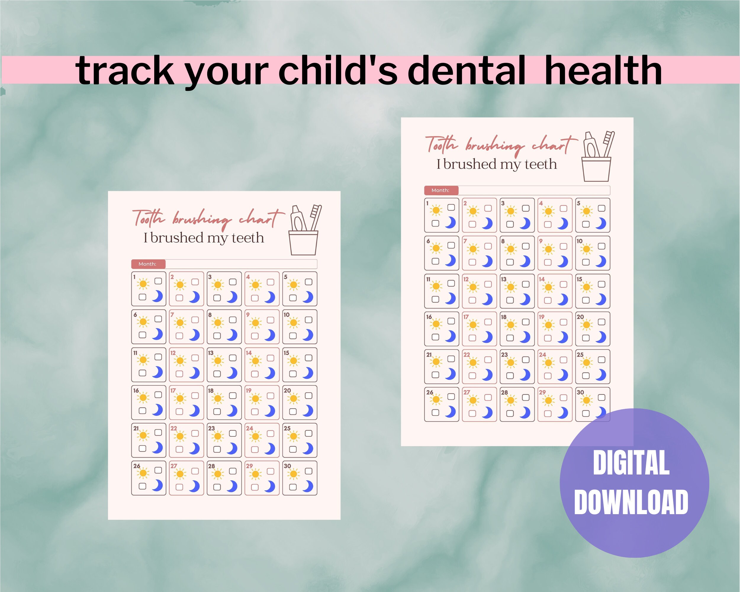 Tooth Brushing Chart, Brush Teeth Printable, Teeth Brushing Checklist ...