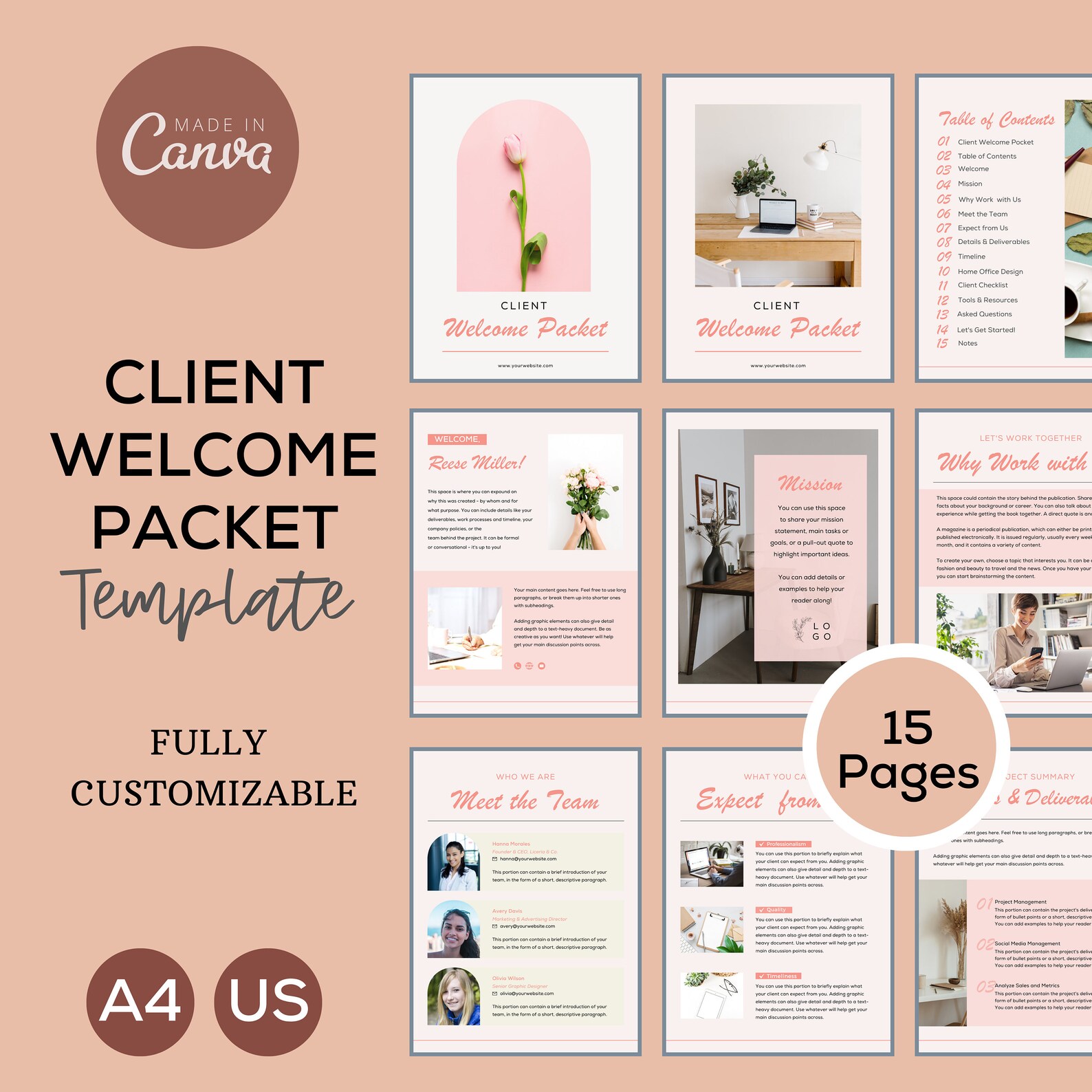 Pink Client Welcome Packet Template, Editable New Client Service Guide ...