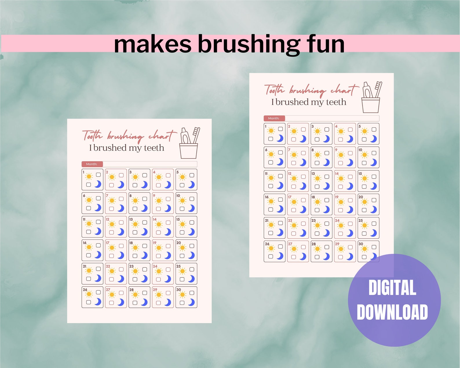 Tooth Brushing Chart, Brush Teeth Printable, Teeth Brushing Checklist ...