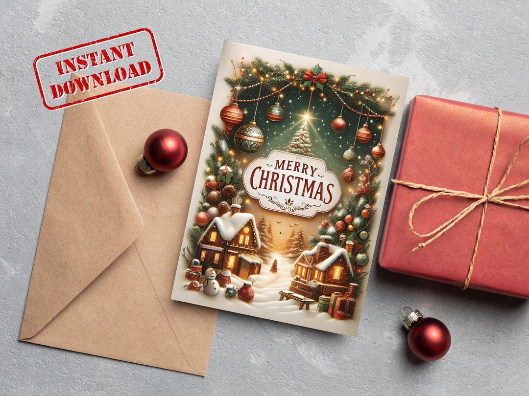 Merry Christmas Digital Card, Printable Christmas Card, Greetings Card ...