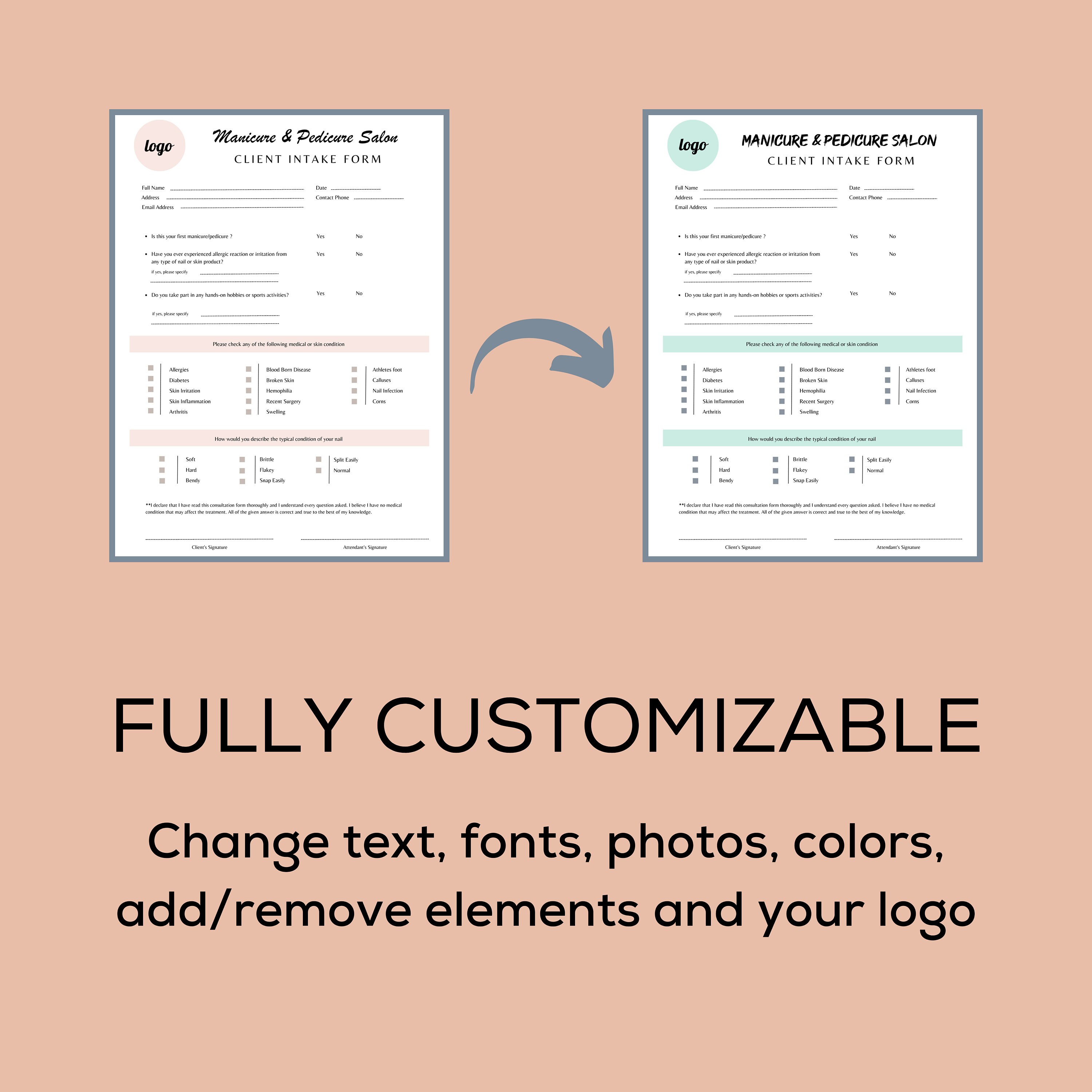 Salon Client Intake Form, New Client Information Template, Manicure ...