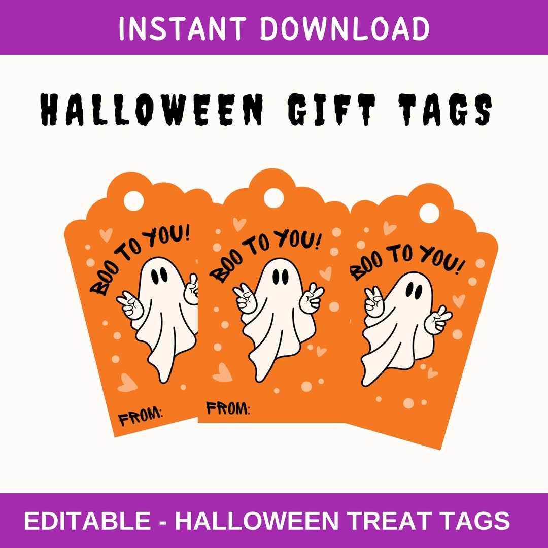 Editable Halloween Gift Tags, Boo Gift Tag, Orange Hang Tags, Treat Bag ...