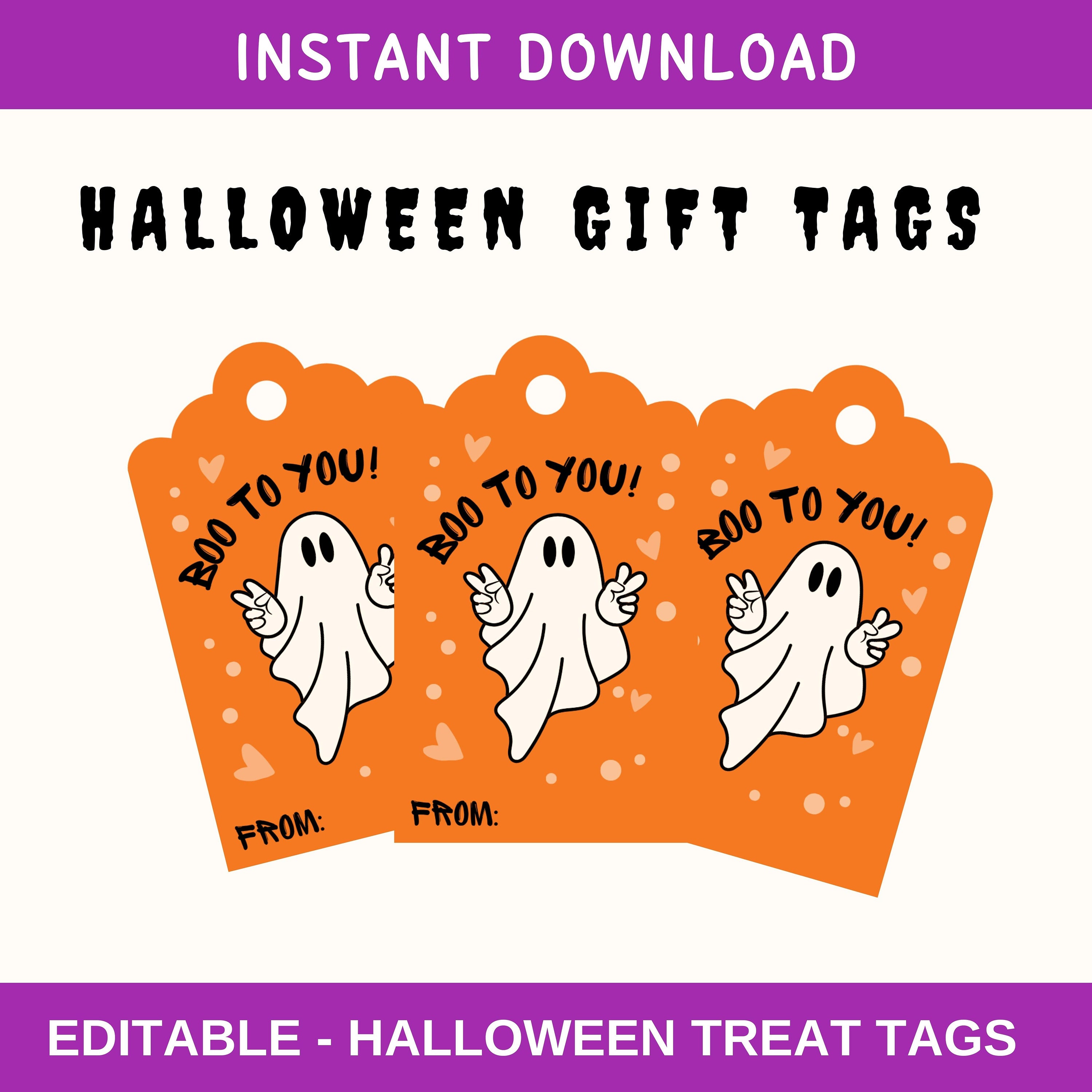Editable Halloween Gift Tags, Boo Gift Tag, Orange Hang Tags, Treat Bag ...