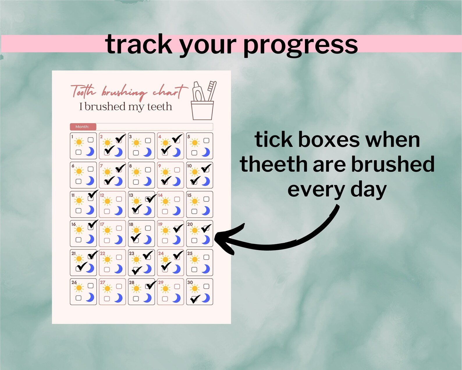 Tooth Brushing Chart, Brush Teeth Printable, Teeth Brushing Checklist ...