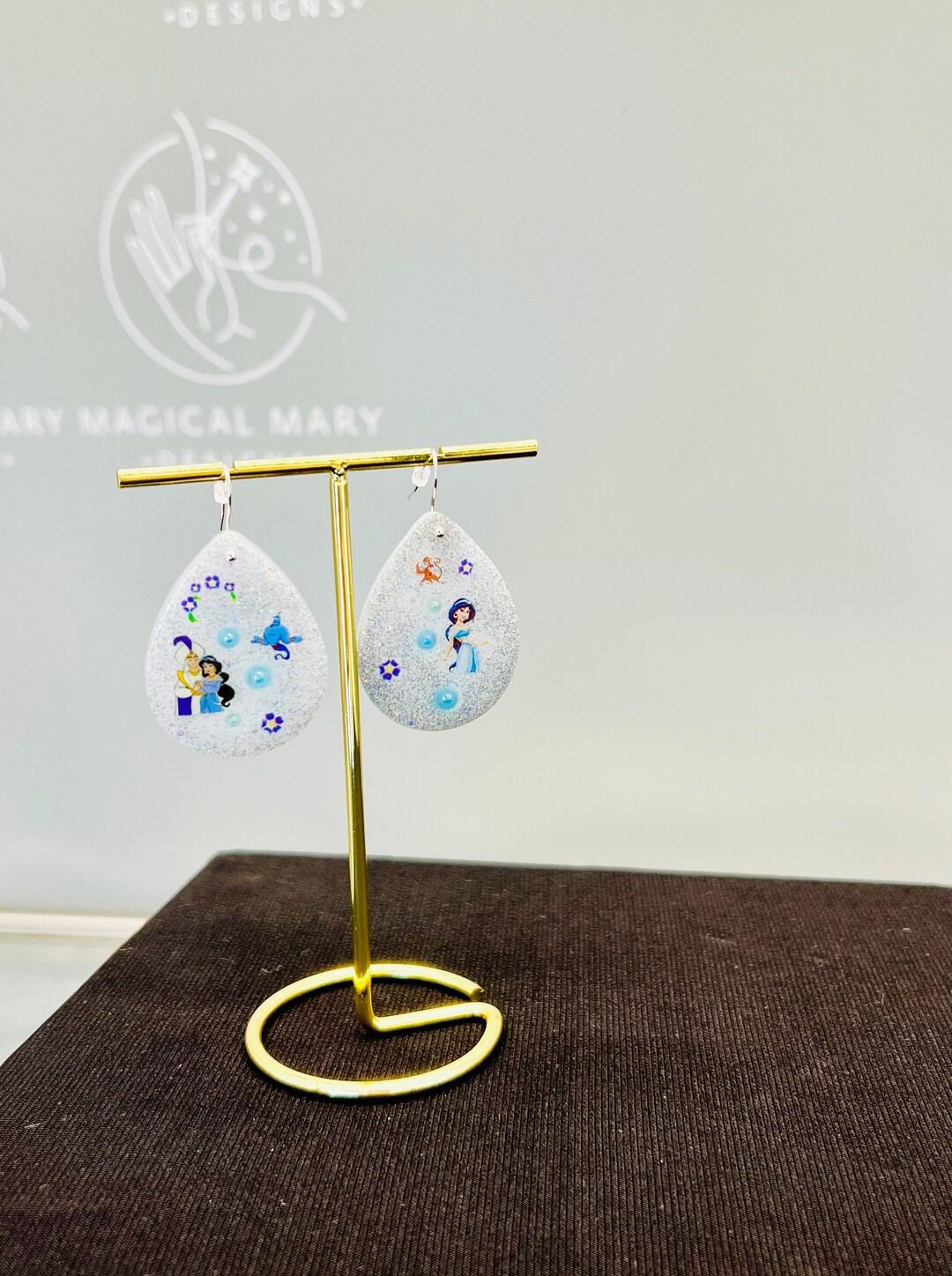 Jasmine Inspired Custom Resin Teardrop Earrings, Custom Resin Jewelry ...