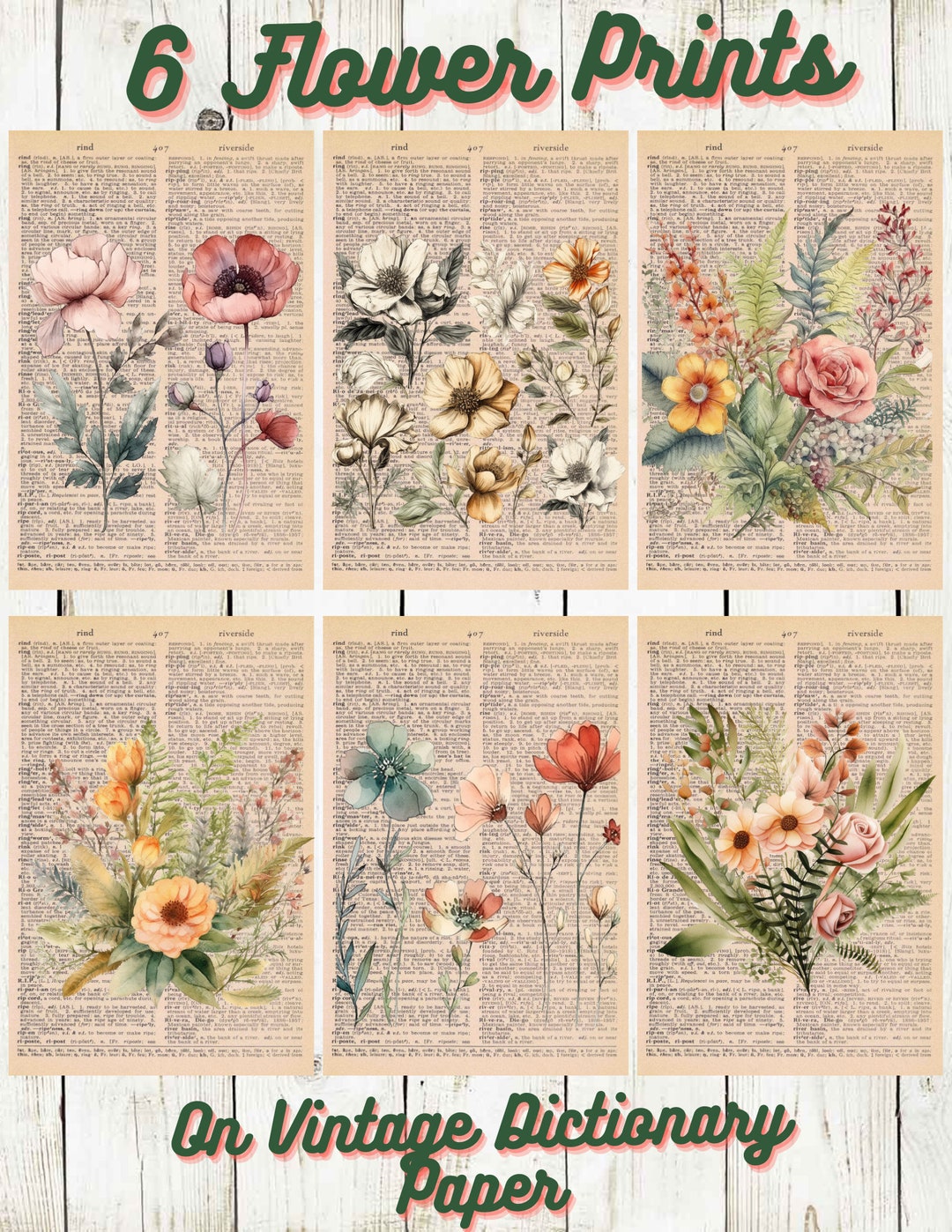 6 Flower Themed Dictionary Prints - Etsy