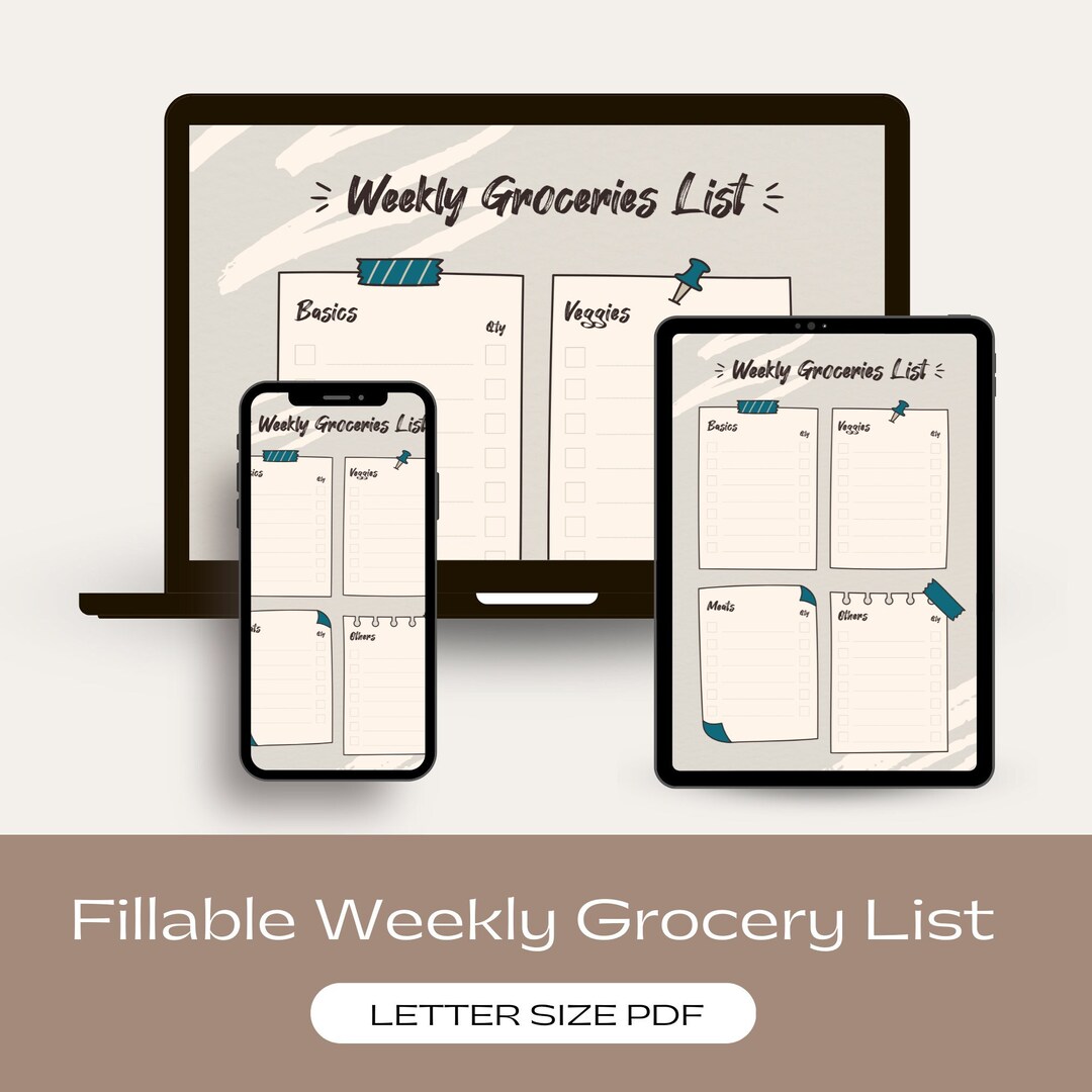 Fillable Grocery List Template PDF | Printable, Editable, and ...