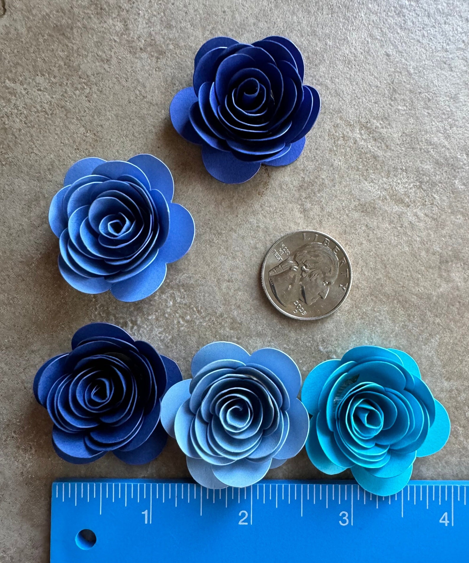 15pk Blue Rolled Paper Roses 1” Inch - Etsy