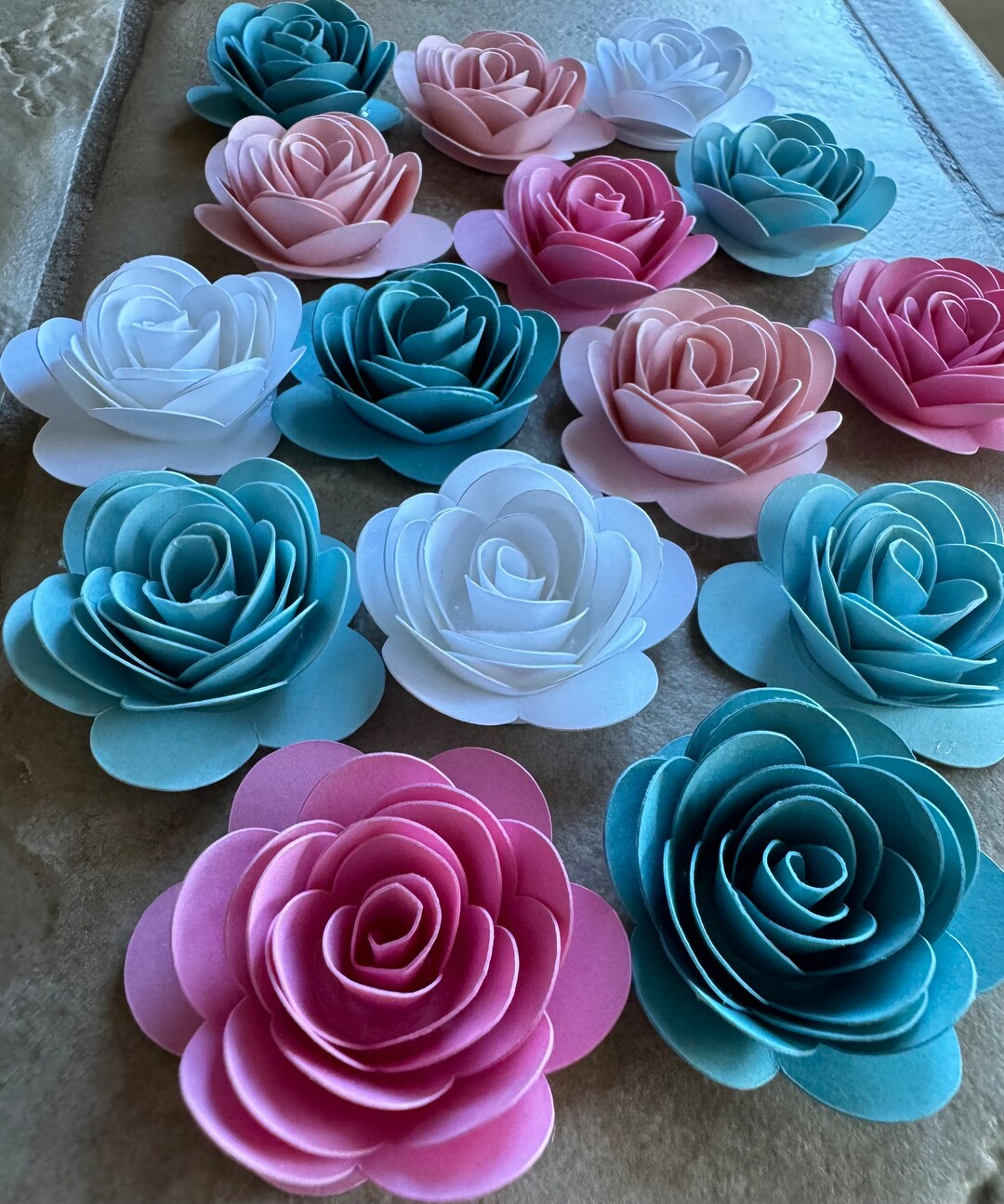 15pk Pink/blue/white Rolled Paper Roses 1” Inch - Etsy