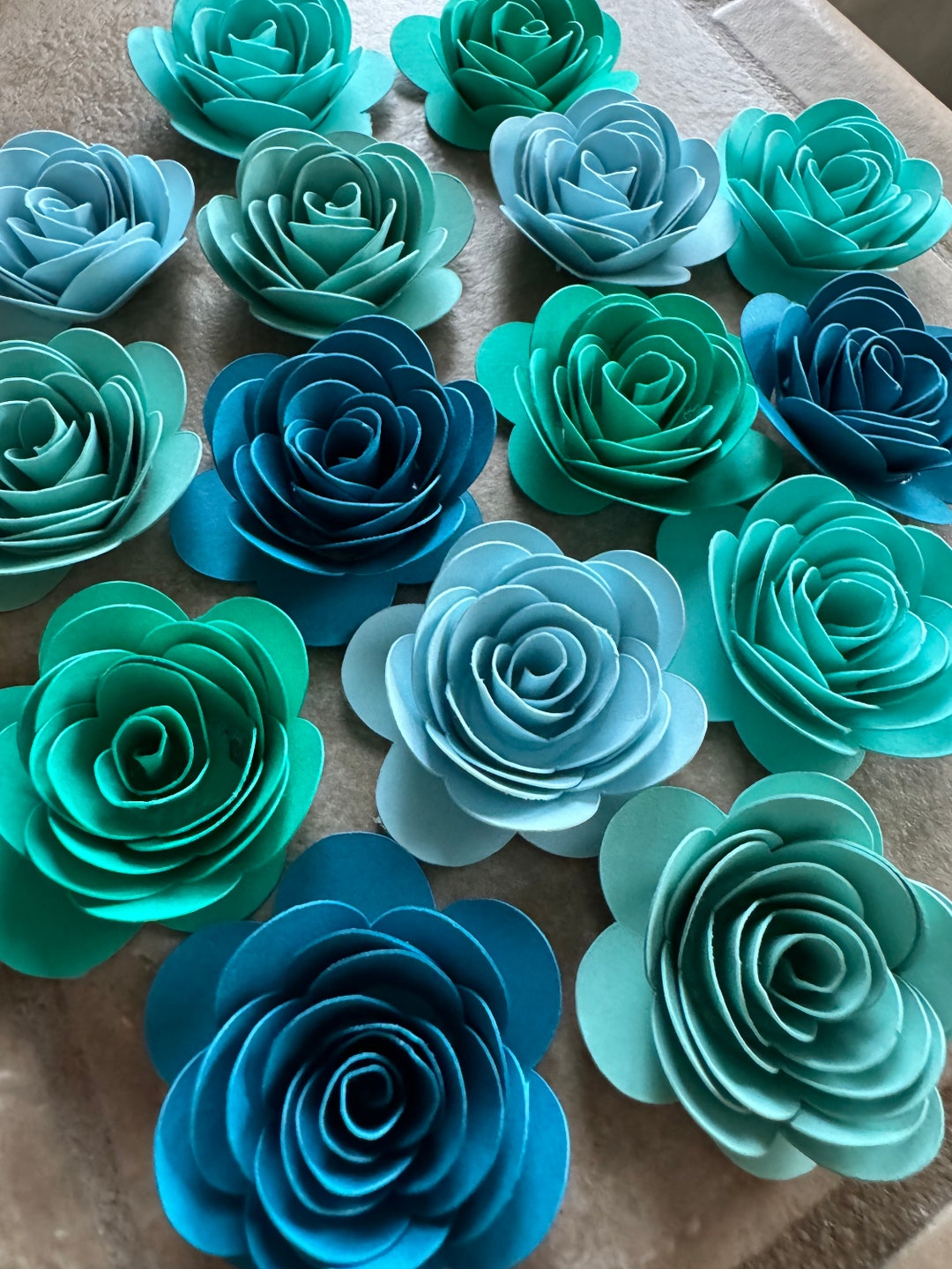 15pk Aqua Blue Rolled Paper Roses 1 Inch - Etsy