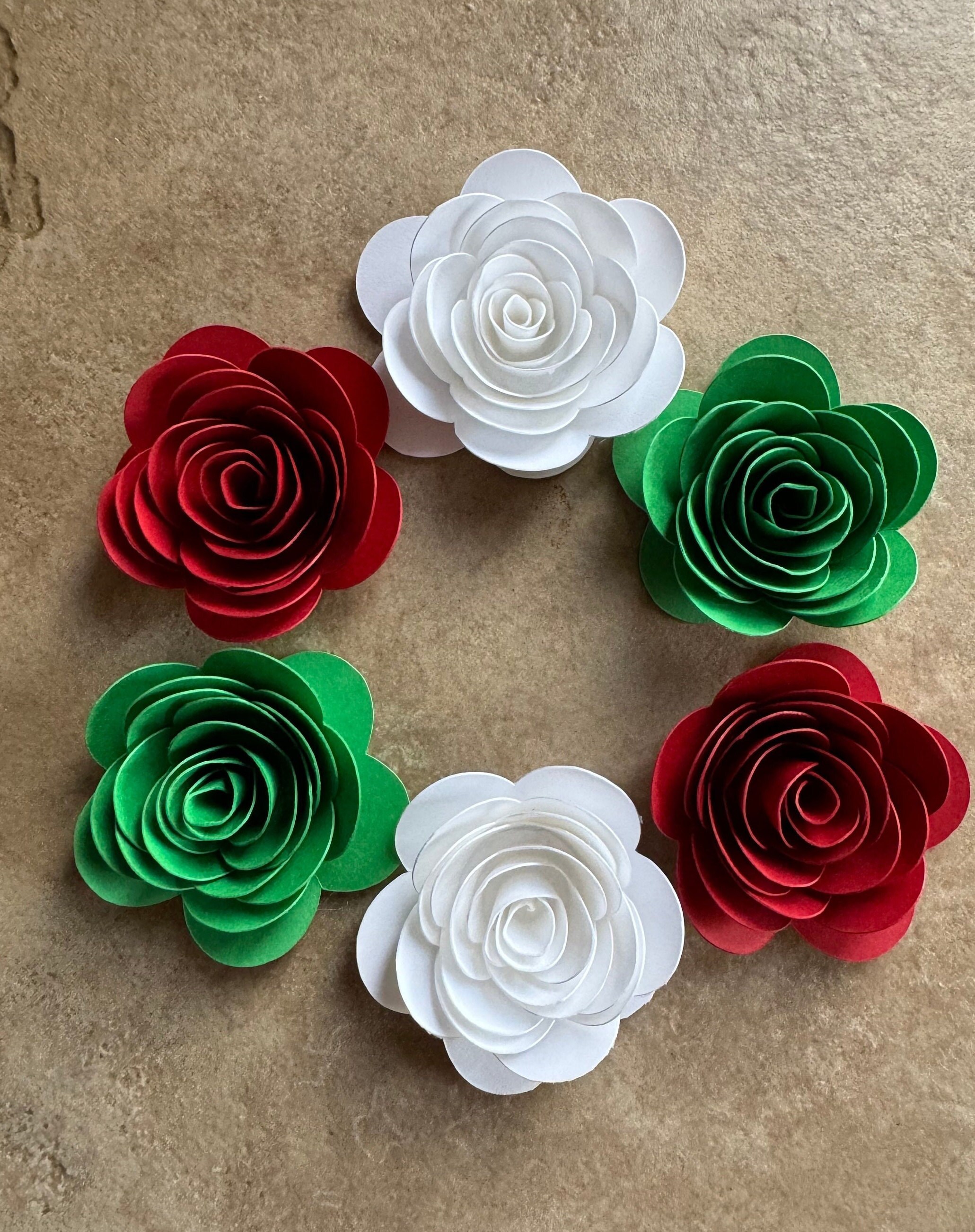 1.5" Inch Red Green White Rolled Paper Roses - Etsy