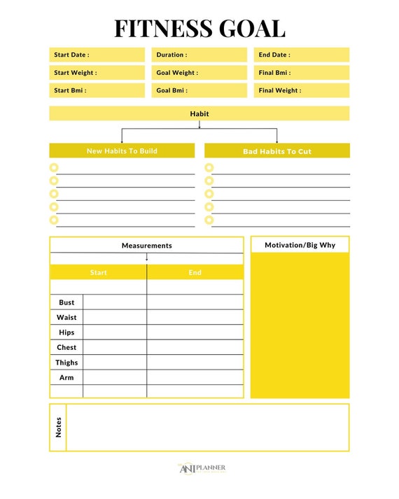 Fitness Goal Sheet - Etsy