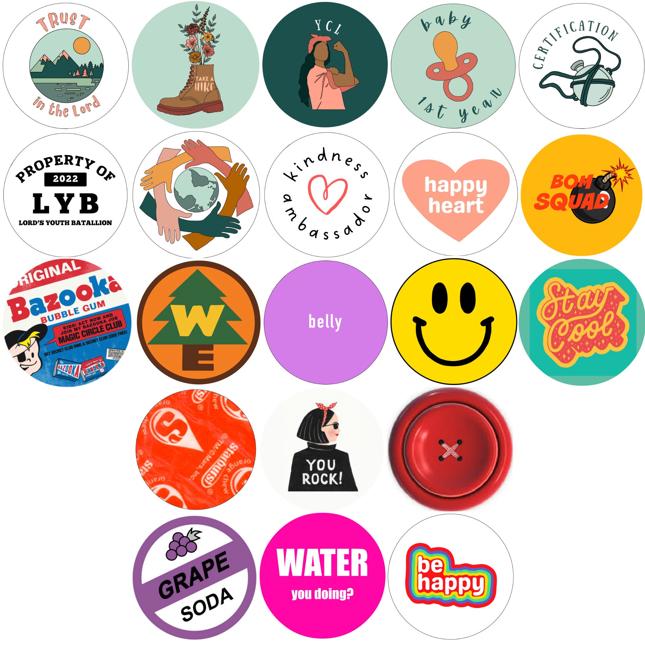 Girls Camp // BUTTON DESIGNS // Digital Pdf // 21 Pack - Etsy