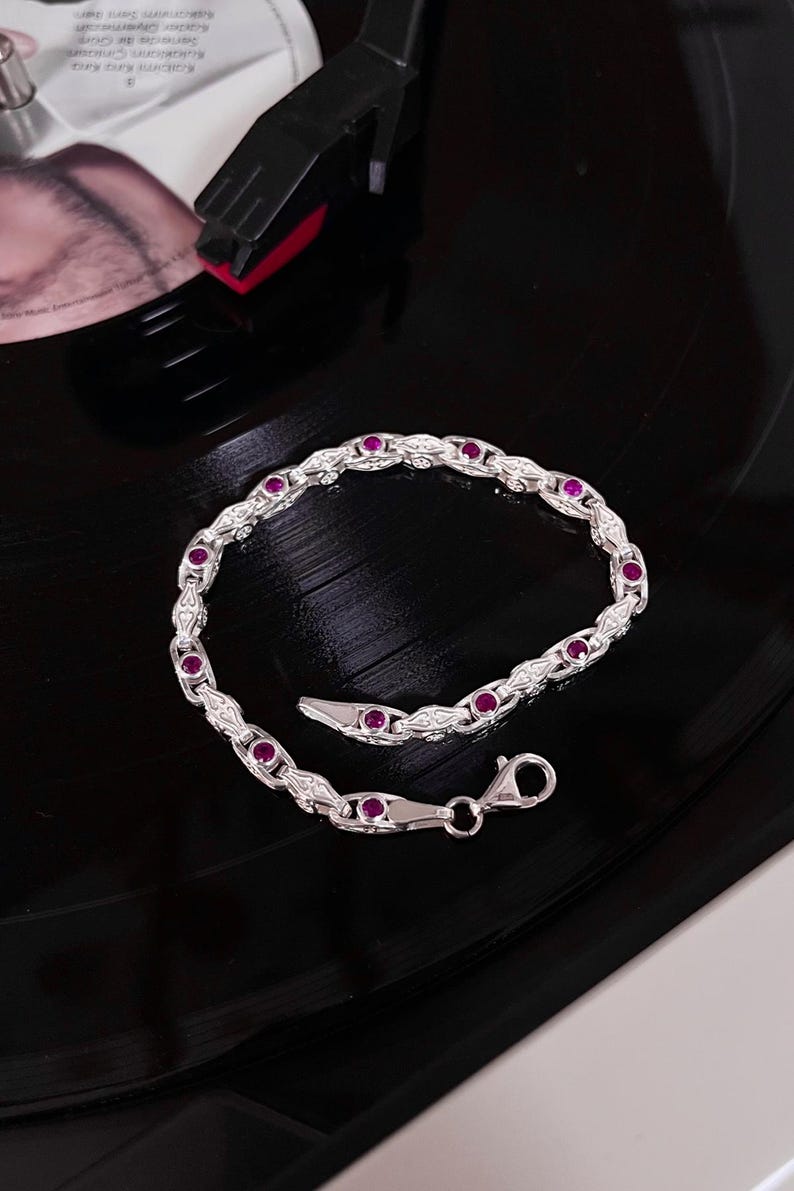 Handmade 925 Sterling Silver Ruby Bracelet, Byzantine Tennis Style - Etsy
