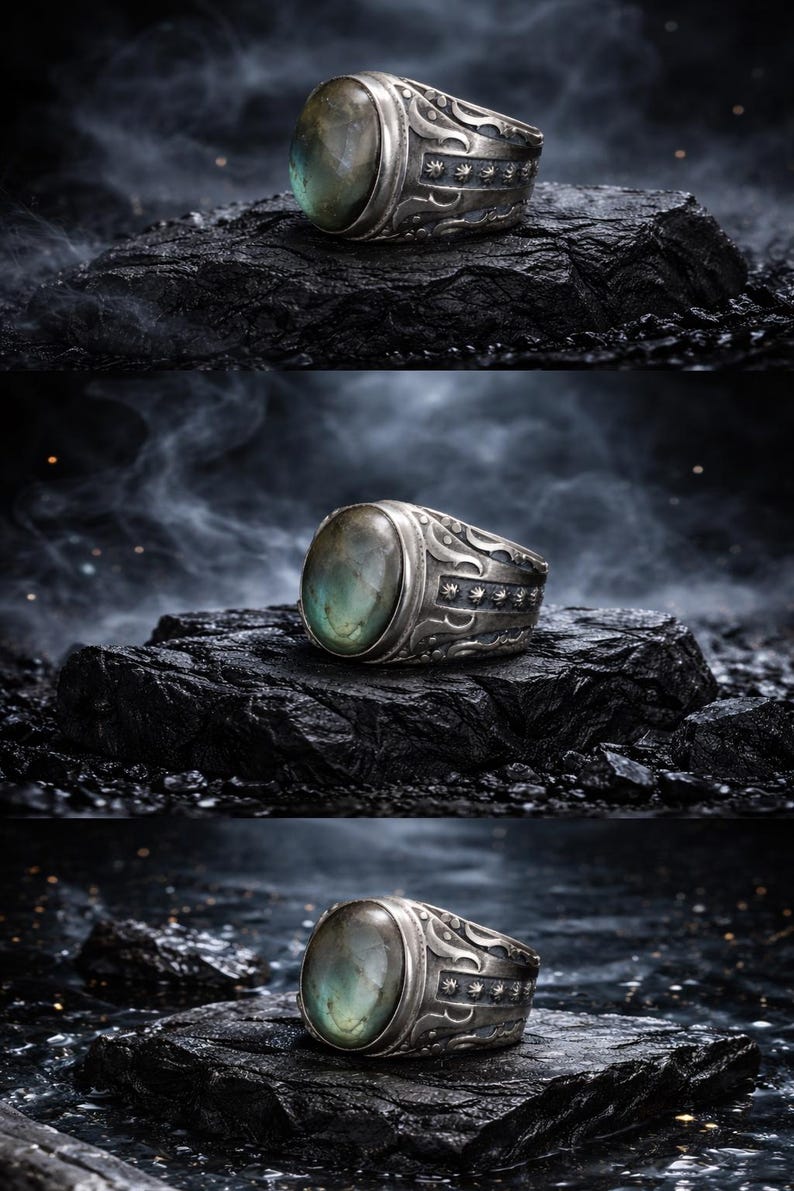 925 Sterling Silver Labradorite Ring, Gothic Mystic Stone, Mens ...