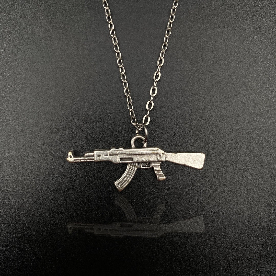 AK47 Kalashnikov Silver Gun Necklace, AK47 Mens Pendant for Fathers Day ...