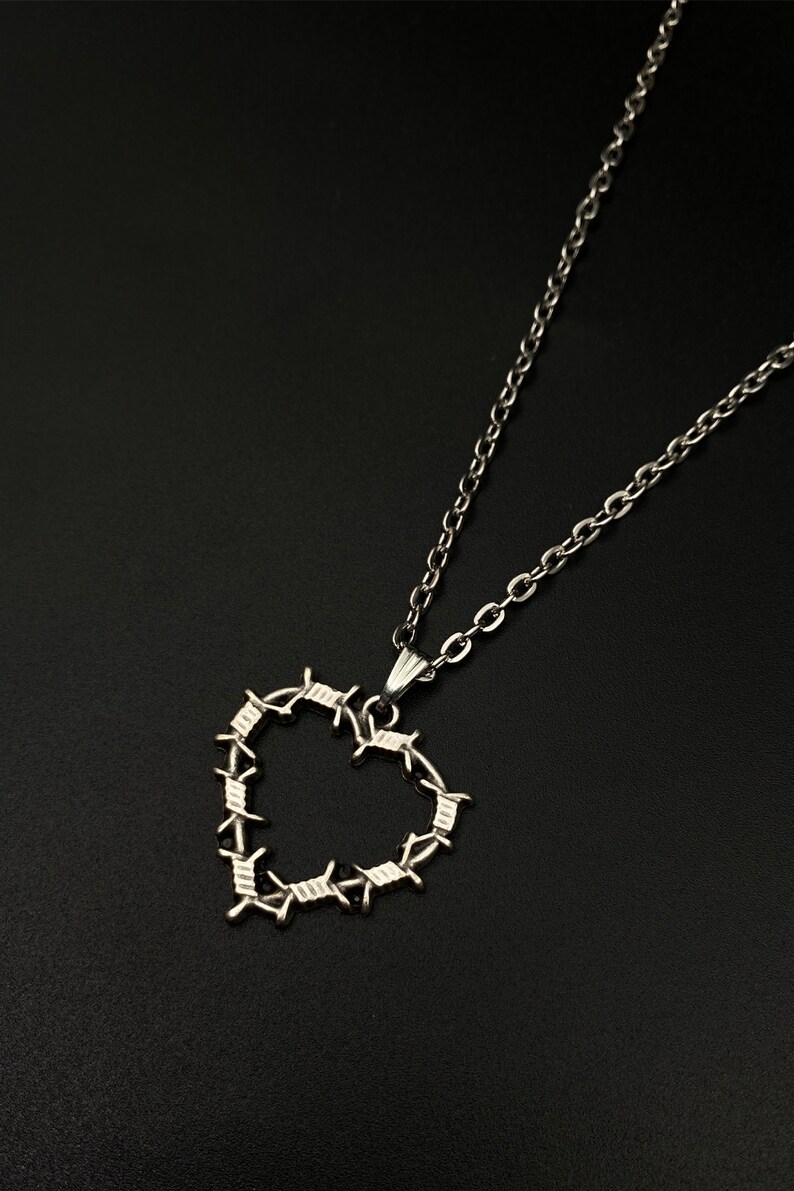 Spiky Heart Men Women Necklace Heart Necklace Heart Charm - Etsy