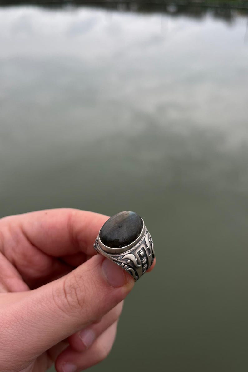 925 Sterling Silver Labradorite Ring, Gothic Mystic Stone, Mens ...