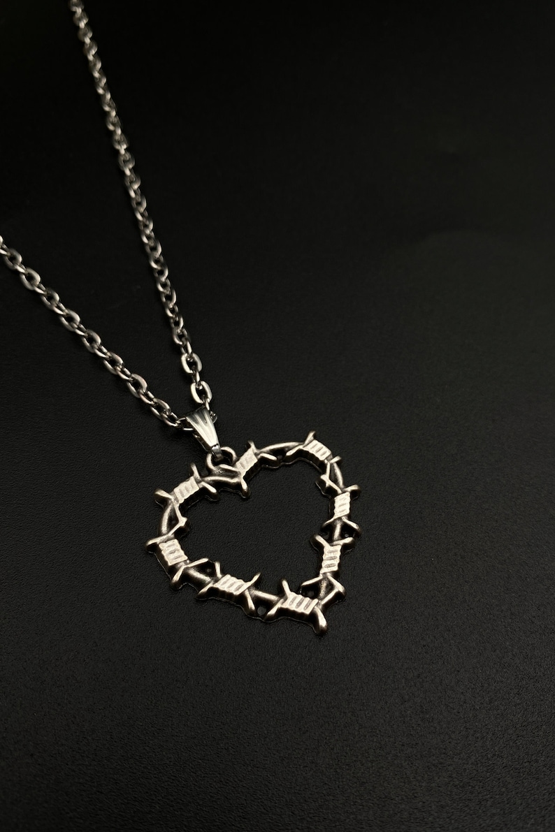 Spiky Heart Men Women Necklace Heart Necklace Heart Charm - Etsy