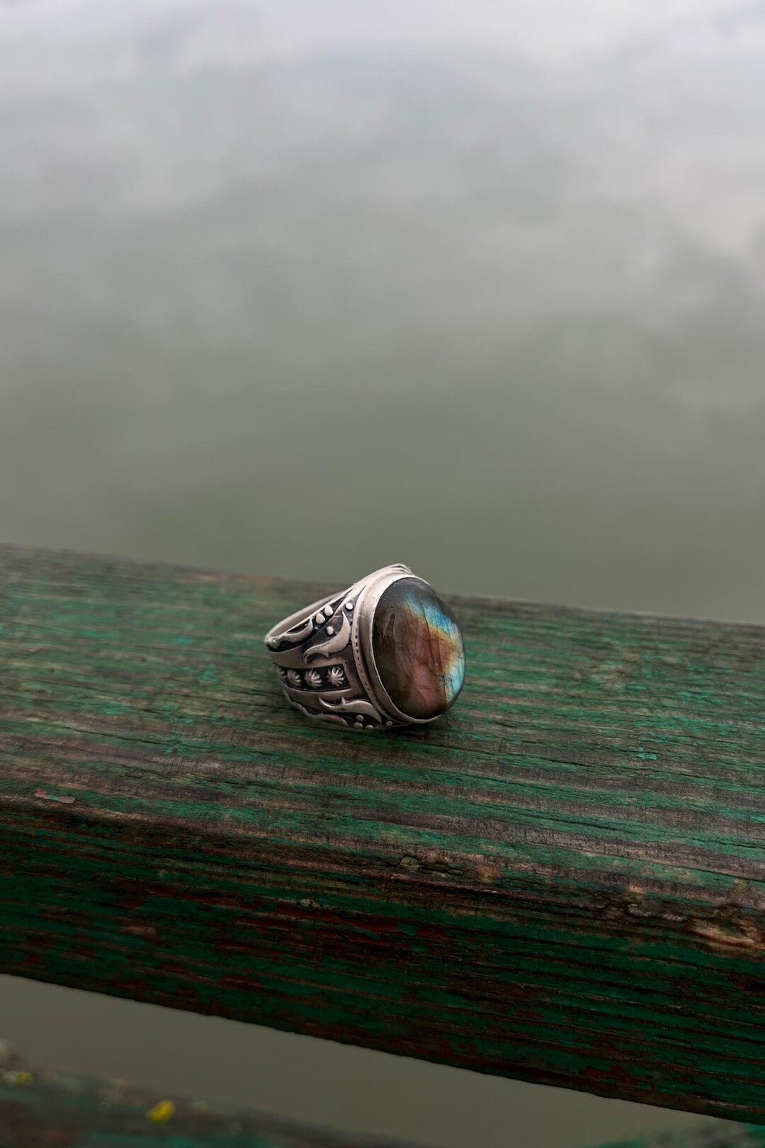 925 Sterling Silver Labradorite Ring, Gothic Mystic Stone, Mens ...
