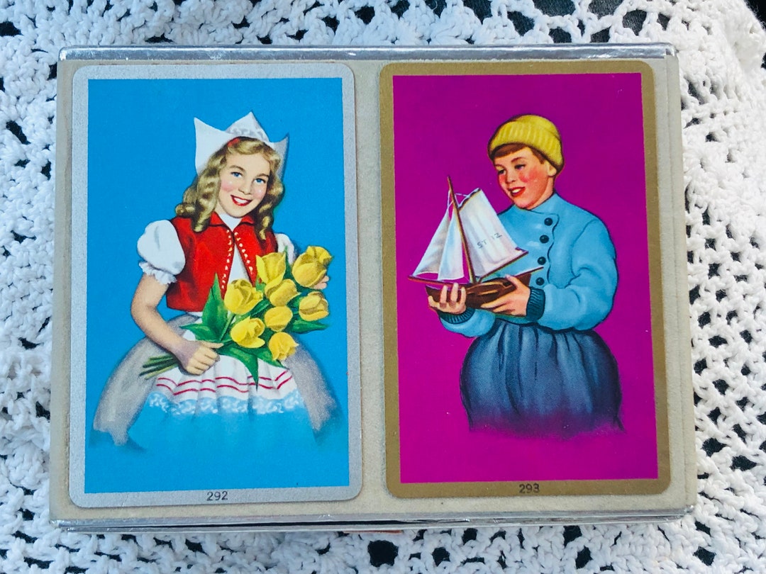 Vintage Playing Cards Dutch Girl With Tulips and Dutch Boy With Boat in ...