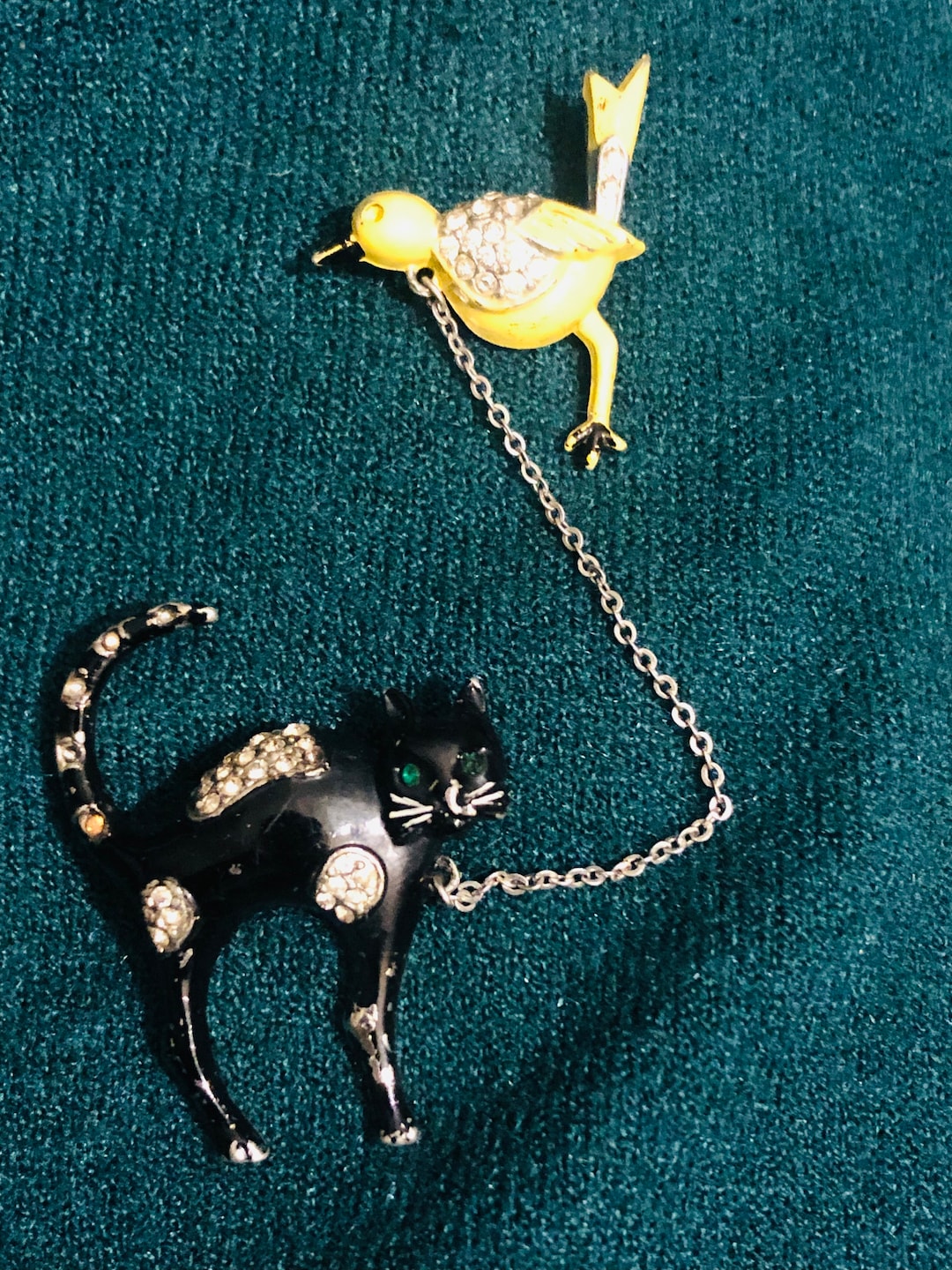 Coro Adolph Katz Cat Chasing Bird Chatelaine Double Pin - Etsy