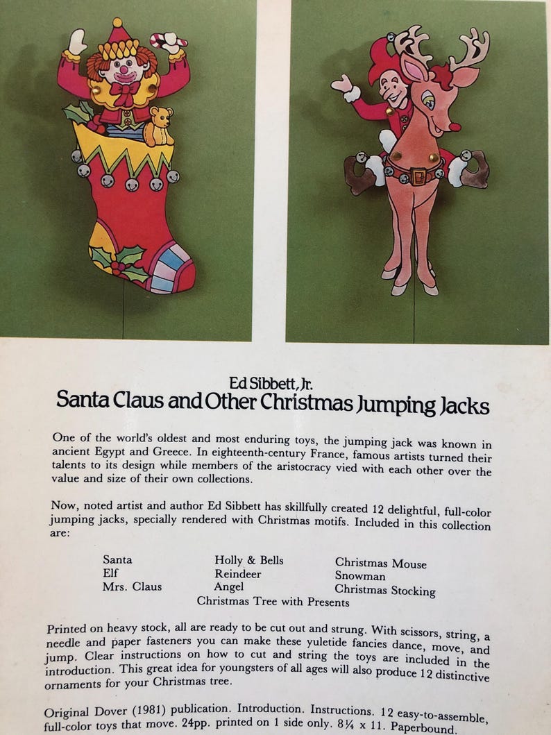 Vintage / New Santa Claus and Other Christmas Jumping Jacks Book - Etsy