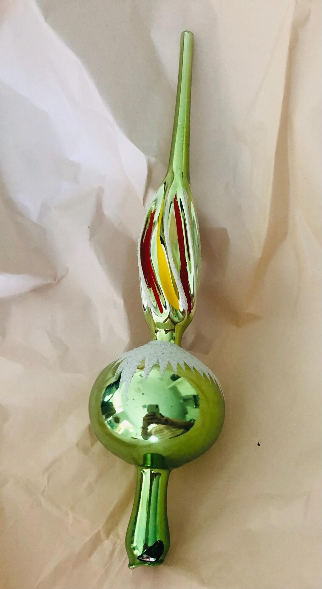 MCM Green Glass Christmas Tree Topper - Commodore - Etsy