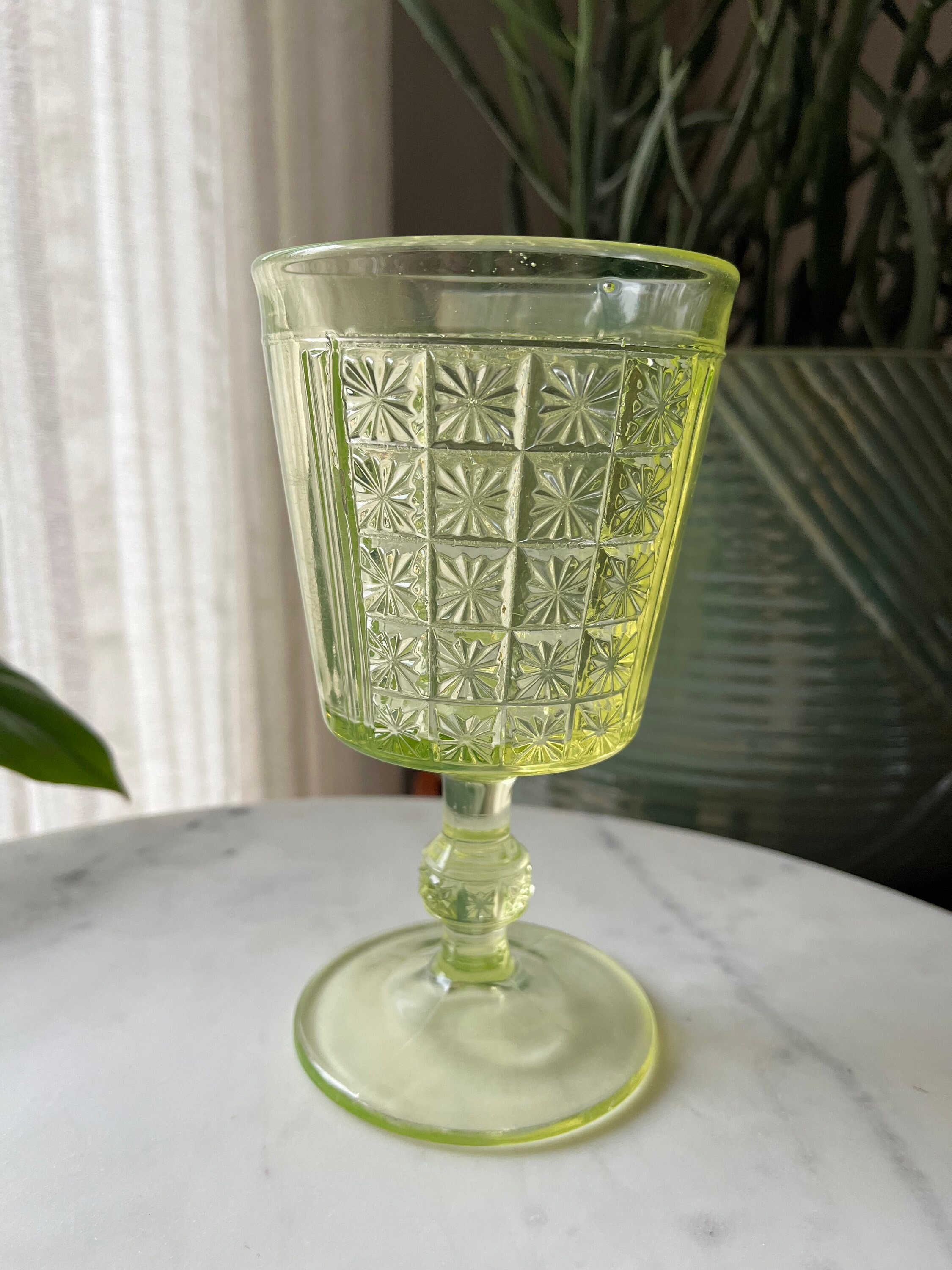 Antique Two Panel Water Goblet Vaseline Glass King & Sons 24 - Etsy