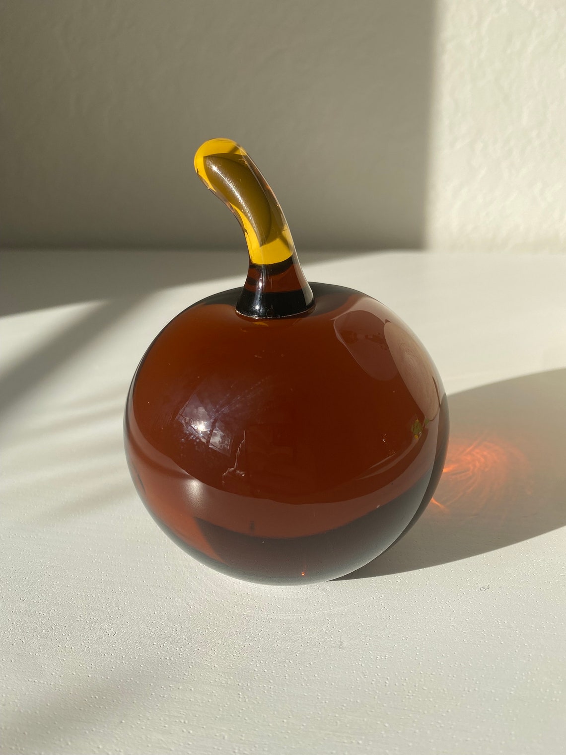 Vintage Kusak Glass Amber Apple Handmade Bohemian Art Cut Crystal With ...