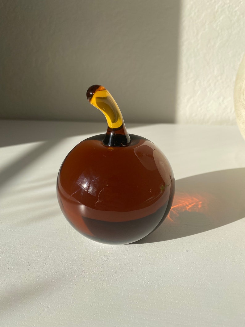 Vintage Kusak Glass Amber Apple Handmade Bohemian Art Cut Crystal With ...