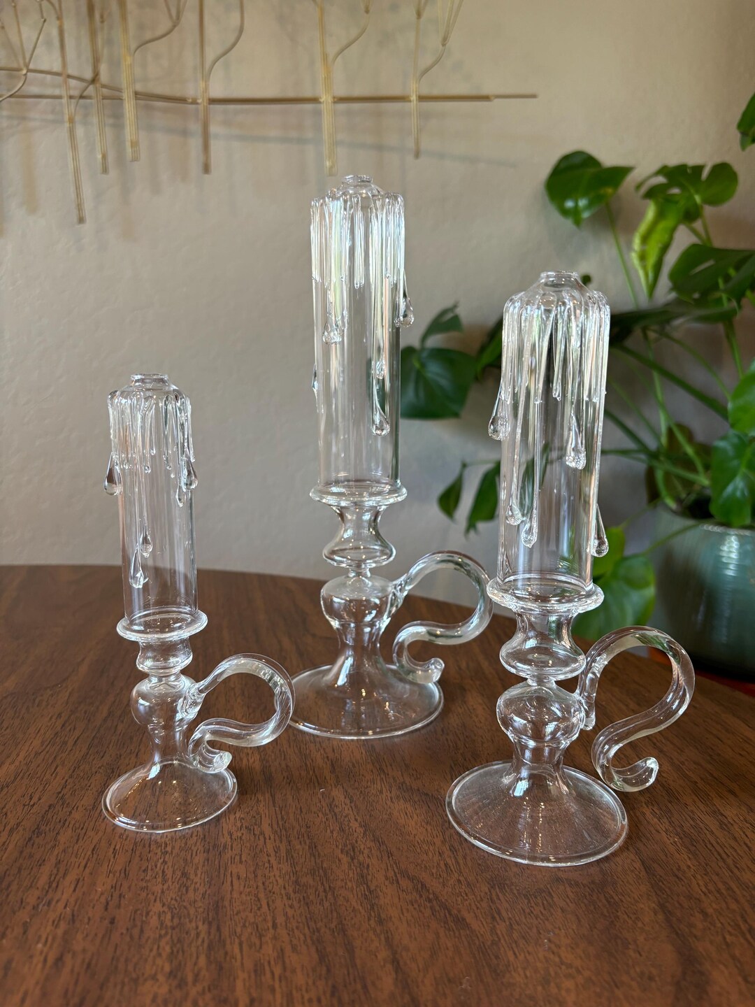 Vintage Oil Burning Candlesticks Trio Set of 3 Clear Glass With ...