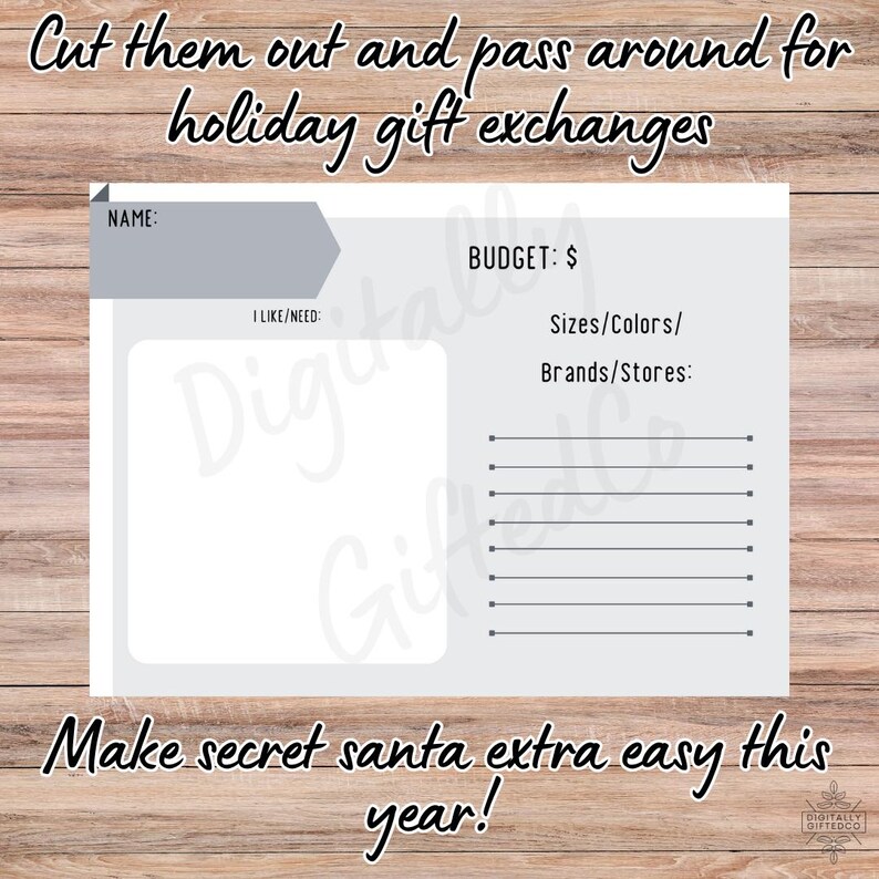 Secret Santa Gift Exchange Postcards: Christmas Wish List (printable ...