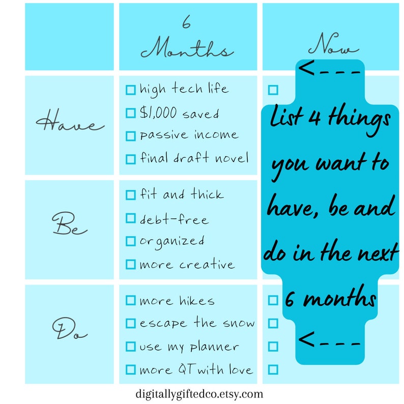BLUE 6 Month Goals Printable Worksheet | Goal Setting Tracker Planner ...