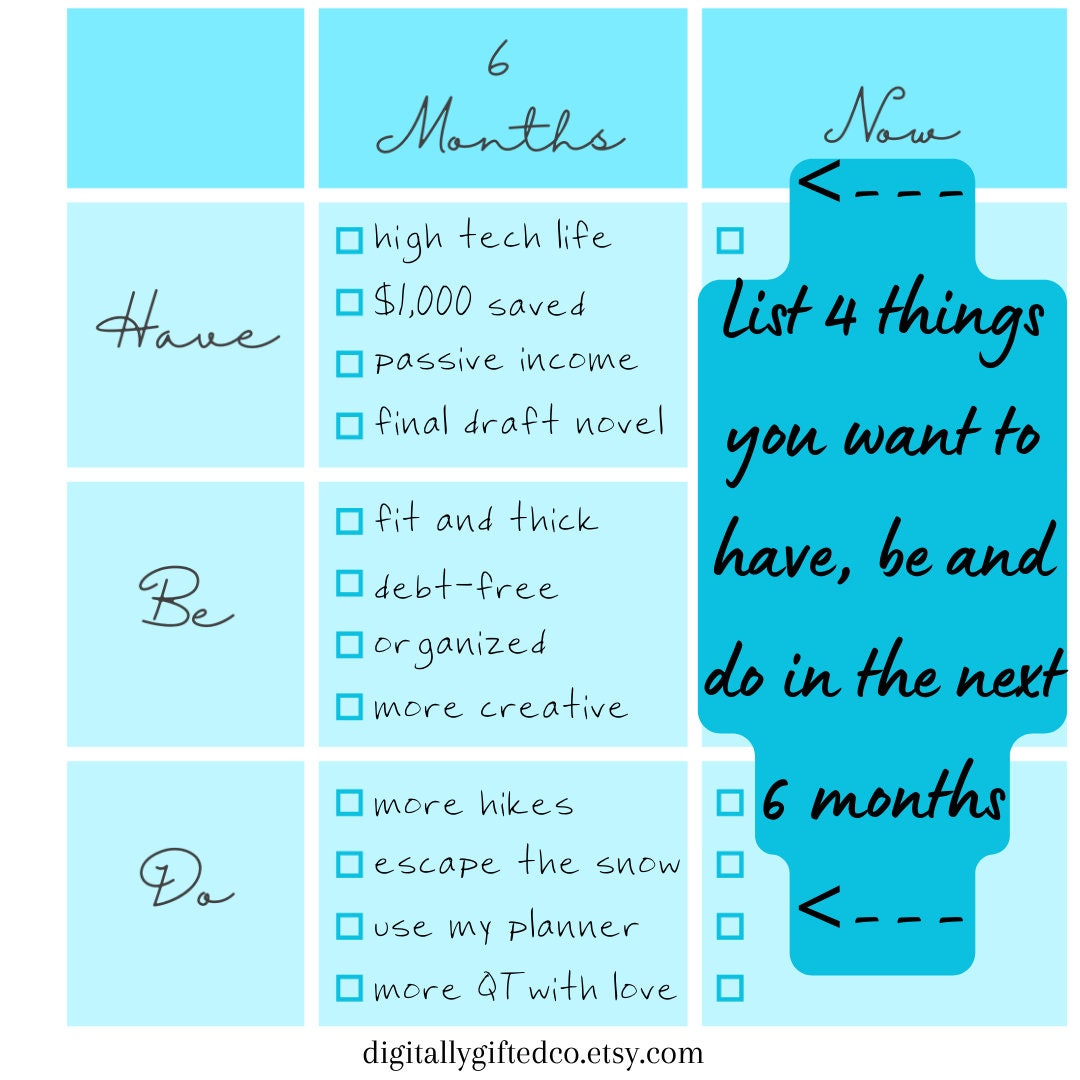 BLUE 6 Month Goals Printable Worksheet | Goal Setting Tracker Planner ...