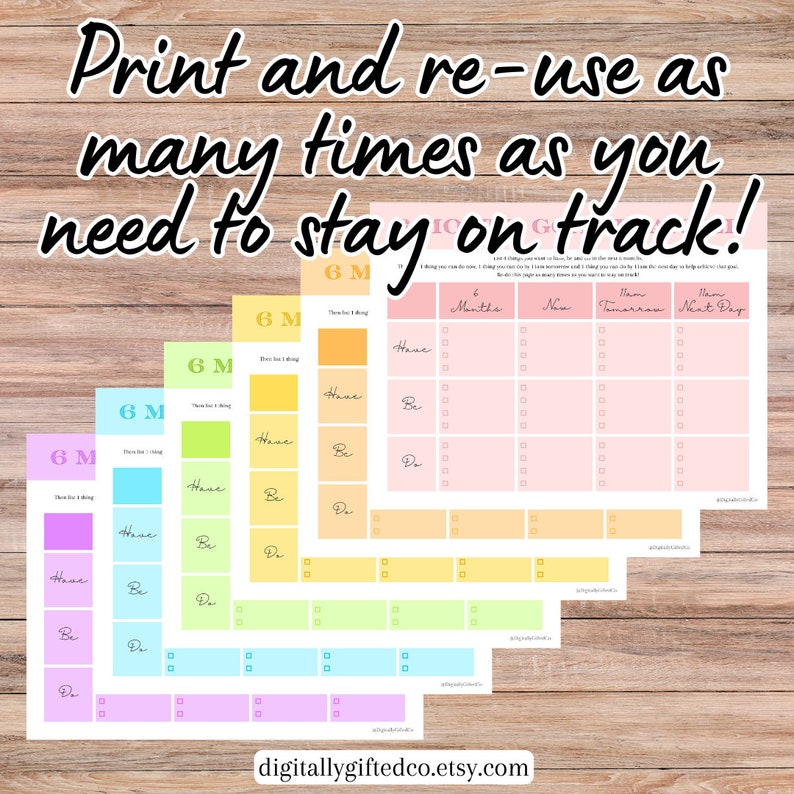 BLUE 6 Month Goals Printable Worksheet | Goal Setting Tracker Planner ...