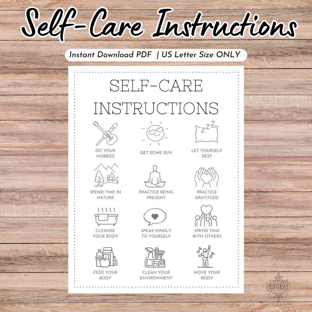 Minimalistic Self-care Instructions Printable Wall Art | Simple Modern ...