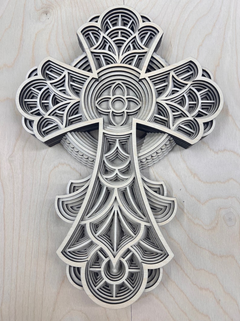 7 Layered Cross With Optional Stained Glass Insert - Etsy