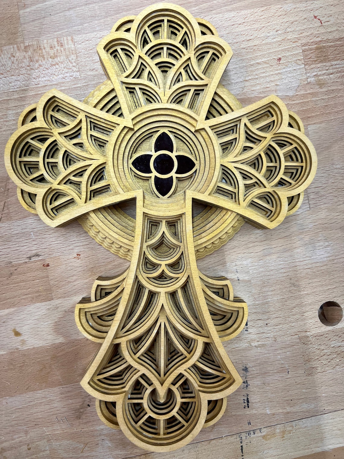 7 Layered Cross With Optional Stained Glass Insert - Etsy