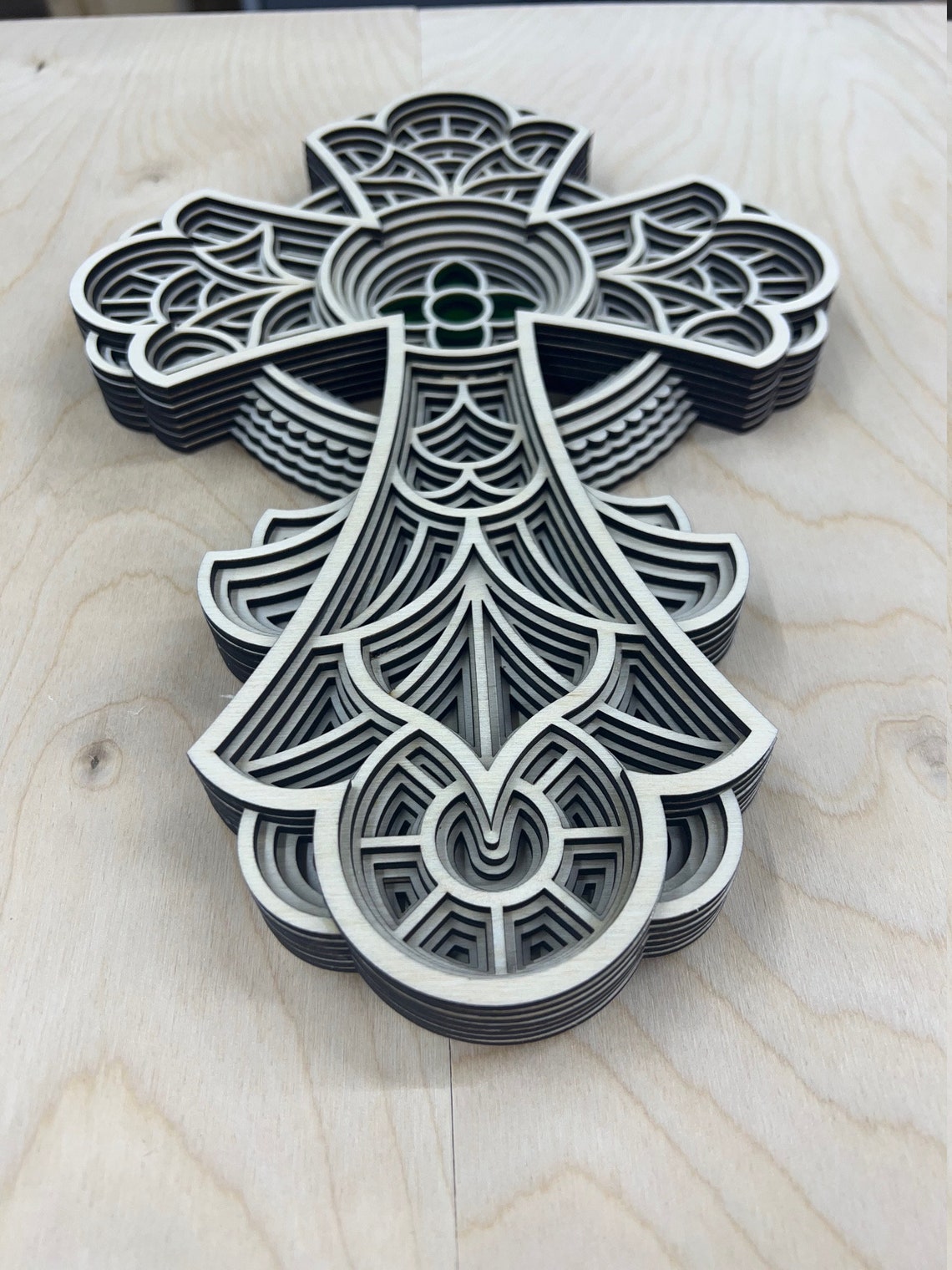 7 Layered Cross With Optional Stained Glass Insert - Etsy