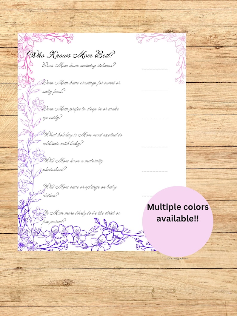 Juego de Baby Shower imprimible Quién conoce mejor a mamá Descarga ...