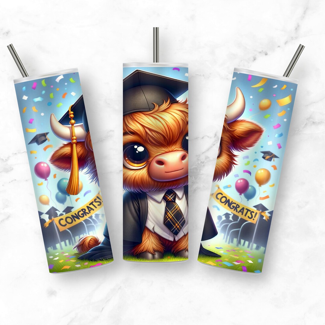 Highland Cow Graduation Tumbler Wrap Digital Design | Cute Animal Print ...