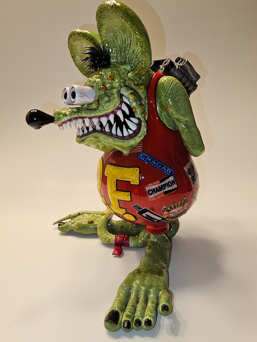 Hot Rod blown V8 Rat Fink Hand Painted Resin 8 OOAK - Etsy