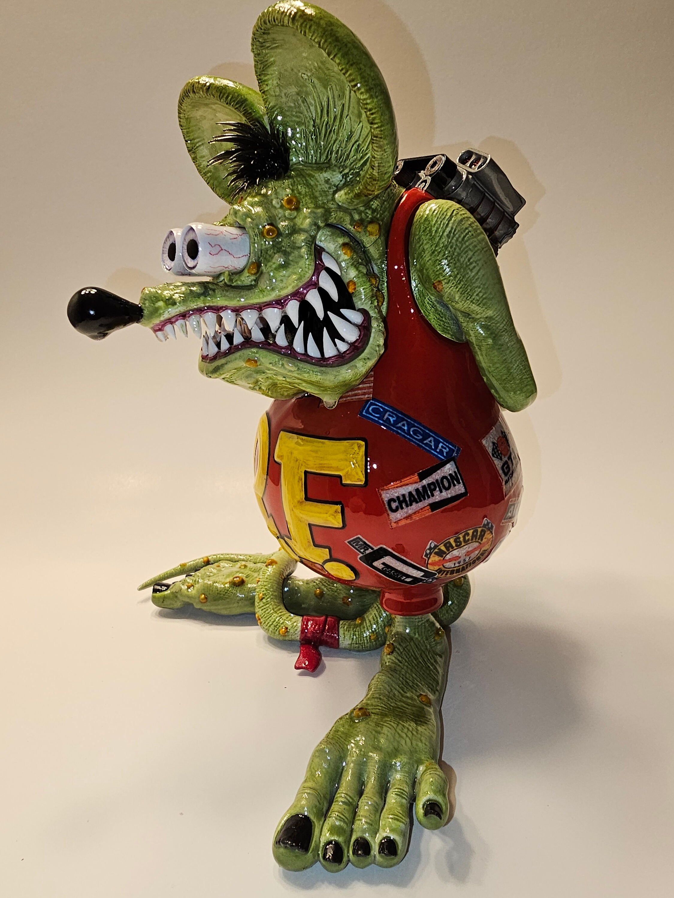 Hot Rod blown V8 Rat Fink Hand Painted Resin 8 OOAK - Etsy