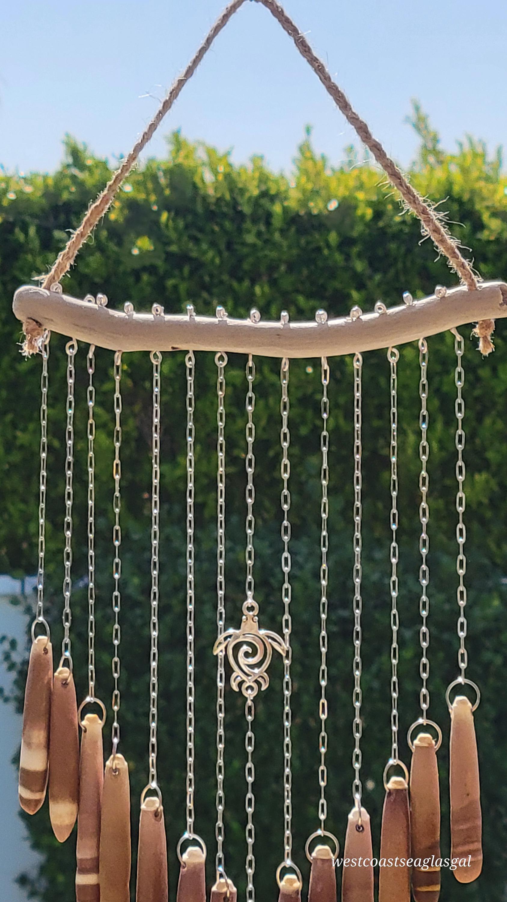 Driftwood Sea Turtle Wind Chime: Urchin Spikes, Silver Chain - Etsy