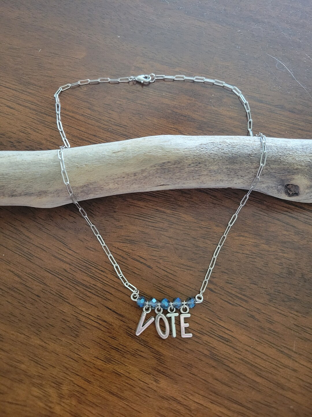 VOTE Necklace With Peach Crystals on Paper Clip Chains With Lobster ...