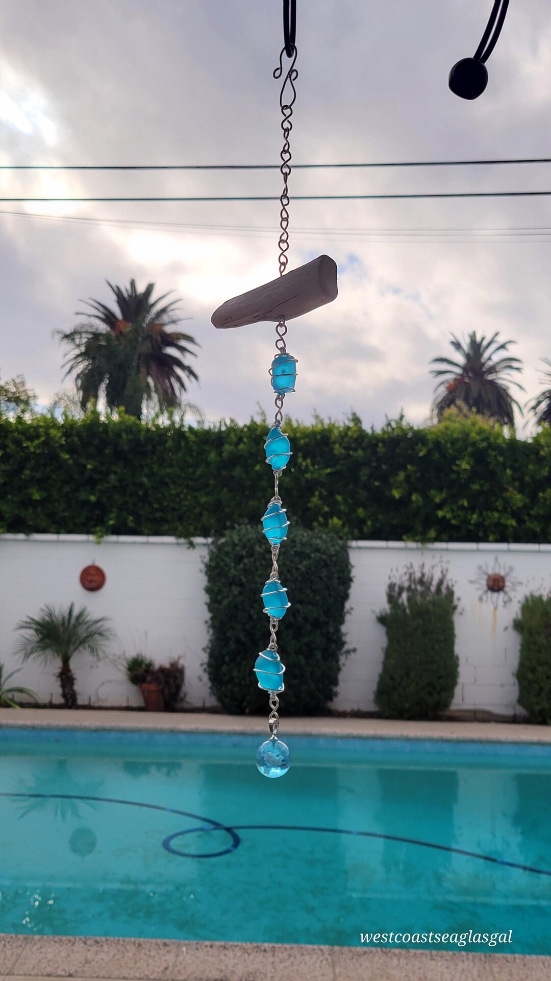 Sea Glass Machine Tumbled Turquoise Blue Gems Suncatcher is Wrapped in ...