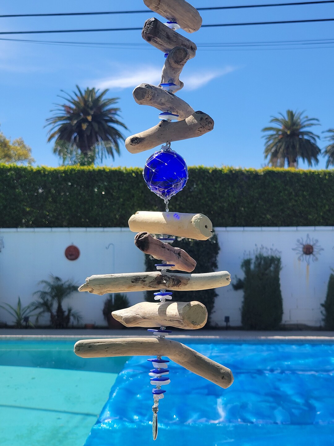 Driftwood Spinner 26" Total Hang Length. Cobalt Blue Gazing Ball ...
