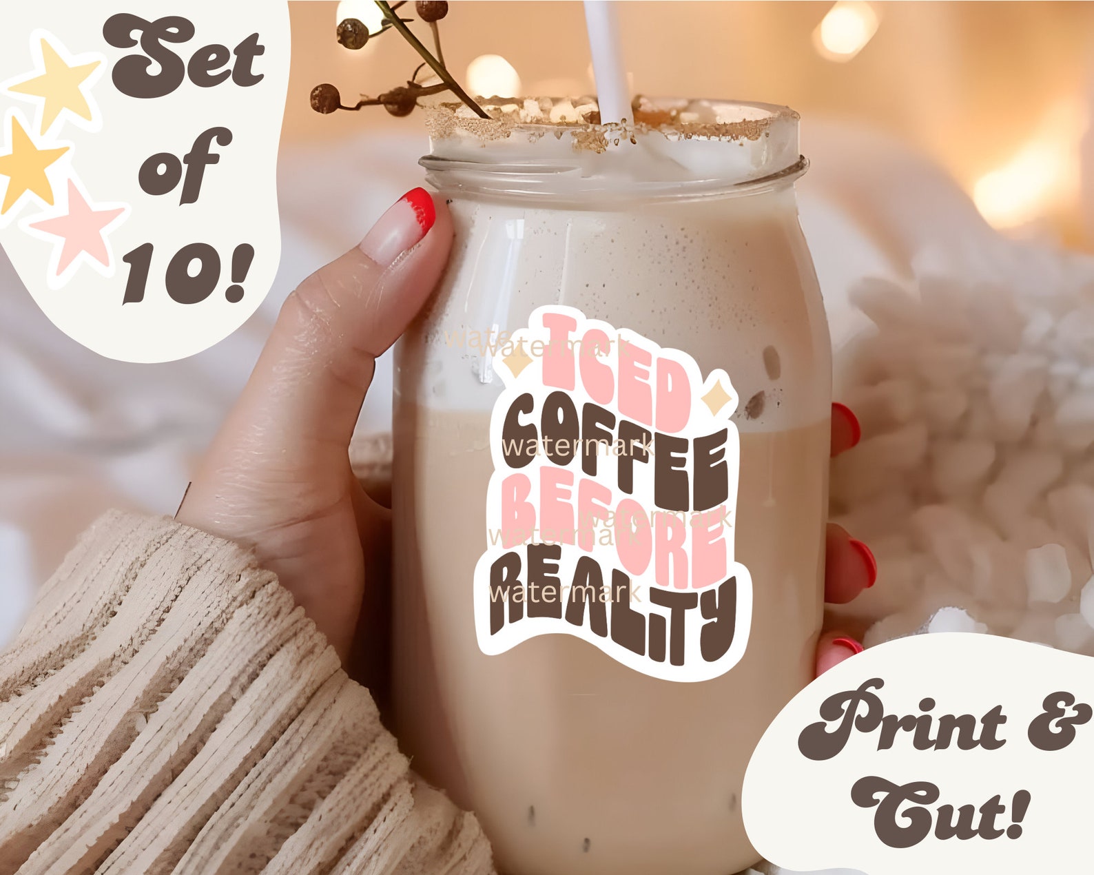 Iced Coffee Printable Stickers | Coffee Lover Stickers | Bobo Printable ...