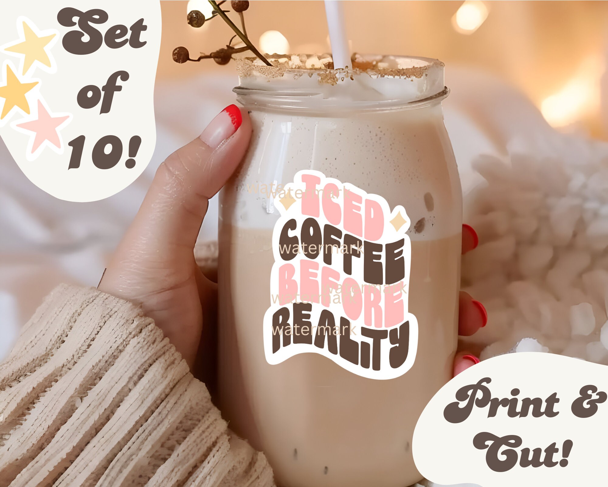 Iced Coffee Printable Stickers | Coffee Lover Stickers | Bobo Printable ...